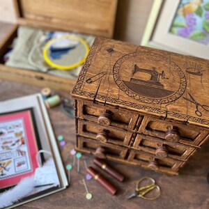 Sewing Thread Chest of Drawers, Wooden Floss Bobbins Organizer, Cross ...