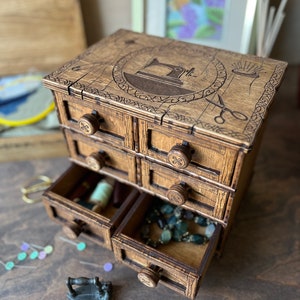 Sewing Thread Chest of Drawers, Wooden Floss Bobbins Organizer, Cross ...