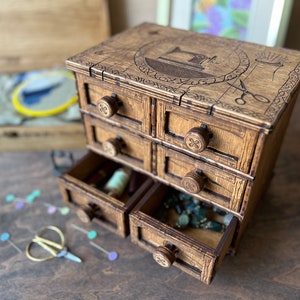 Sewing Thread Chest of Drawers, Wooden Floss Bobbins Organizer, Cross ...