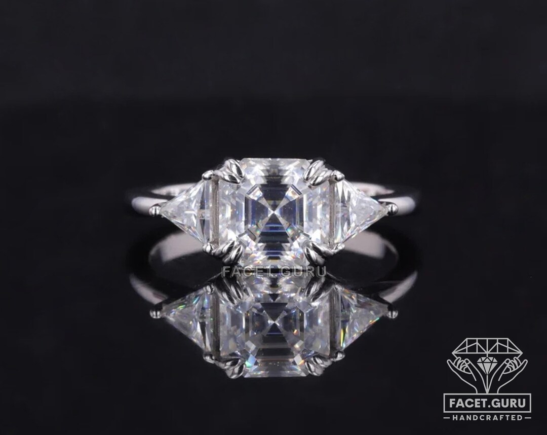Double Prong Set Three Stone Ring, Triangle With 1.25/ 2/ 3 Carat ...