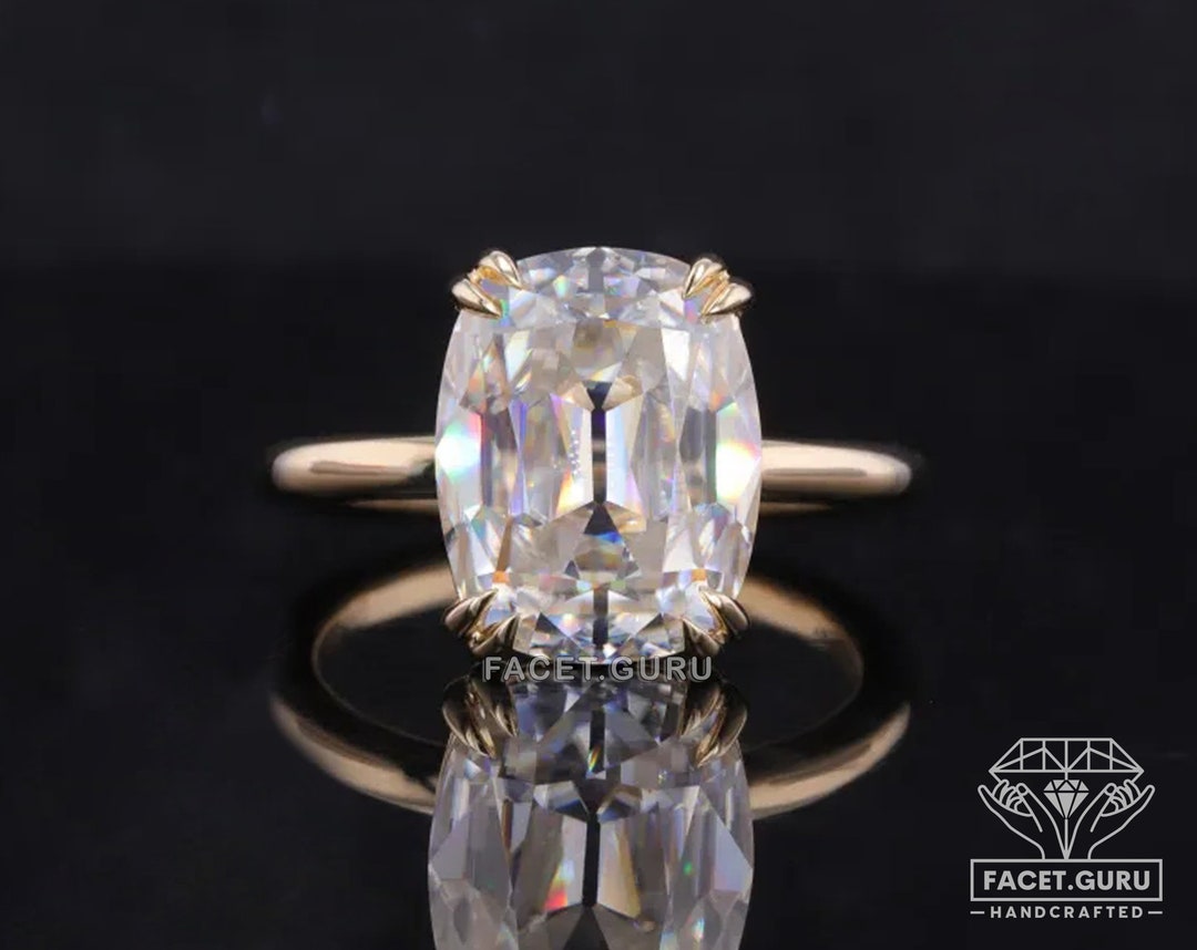 Double Claw Prong Solitaire Designer Wedding Ring, 3/5/6 Carat Old Mine ...