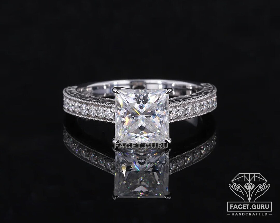 Vintage Style Art Deco Milgrain Solitaire Ring, 4claw Prong Crossway ...