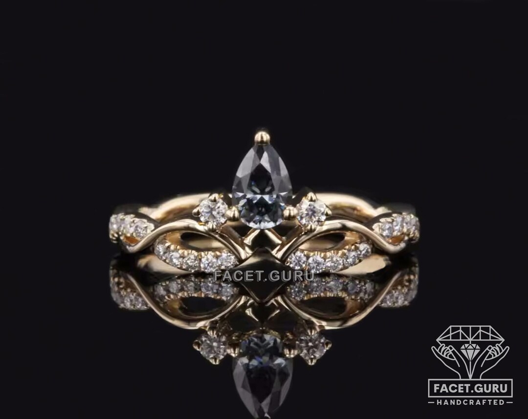 Vintage Style Princess Tiara Ring, Grey Moissanite Designer Bridal ...
