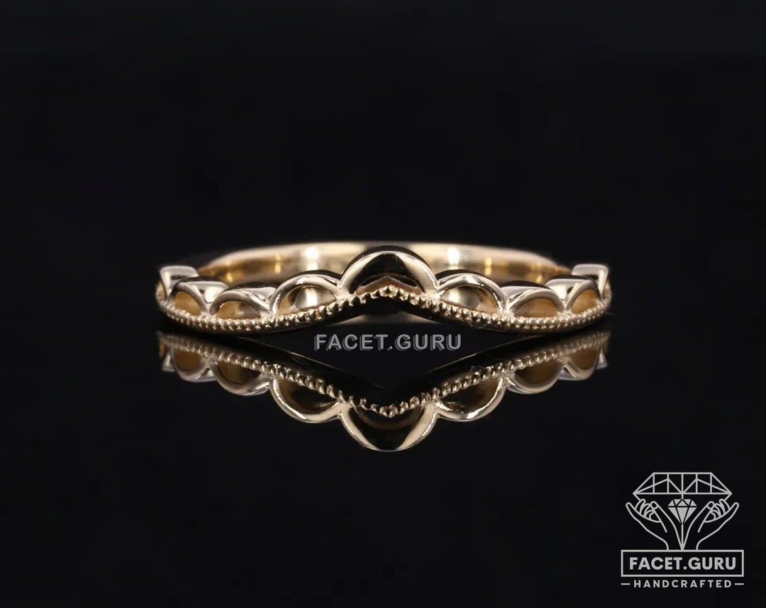 Crown Style Band, Designer Curved Shape Milgrain Set Wedding Band ...