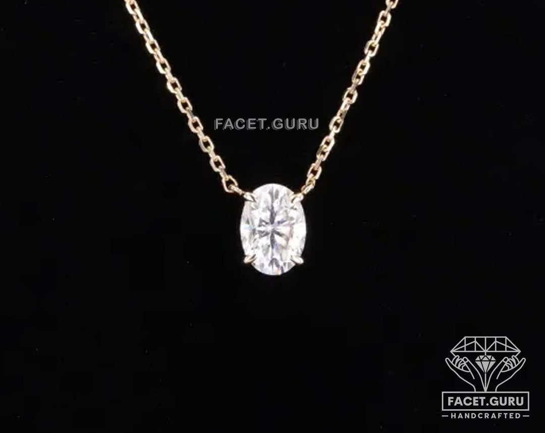 Simple Solitaire Pendant With Cable Chain, 1.4/ 2.5/ 3.5 Carat Oval Cut ...