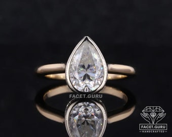 Wide Band Pear Cut Engagement Ring /bezel Set Wedding - Etsy