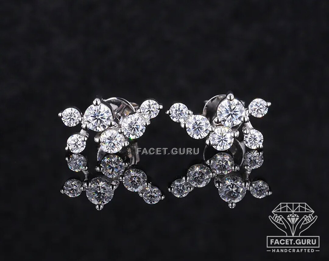 Unique Cluster Set Earrings, Beautiful Round Brilliant Cut Moissanite ...