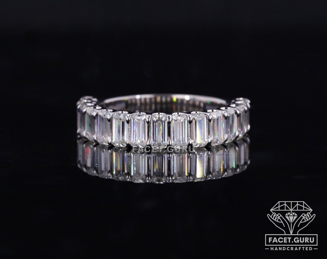 U Prong Set 3/4 Eternity Matching Designer Wedding Band, Emerald Cut ...