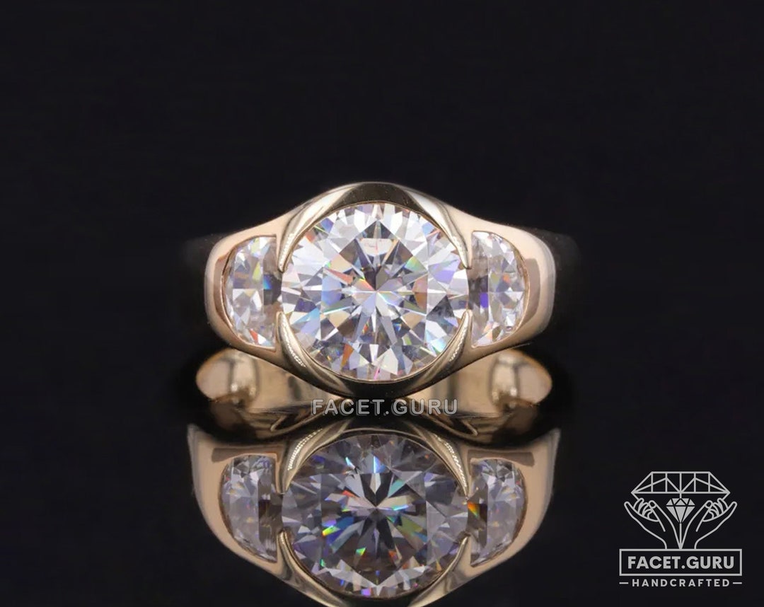 Trendy Style Men's Ring, Bezel Set Triple Stone Anniversary Ring, 2/2 ...