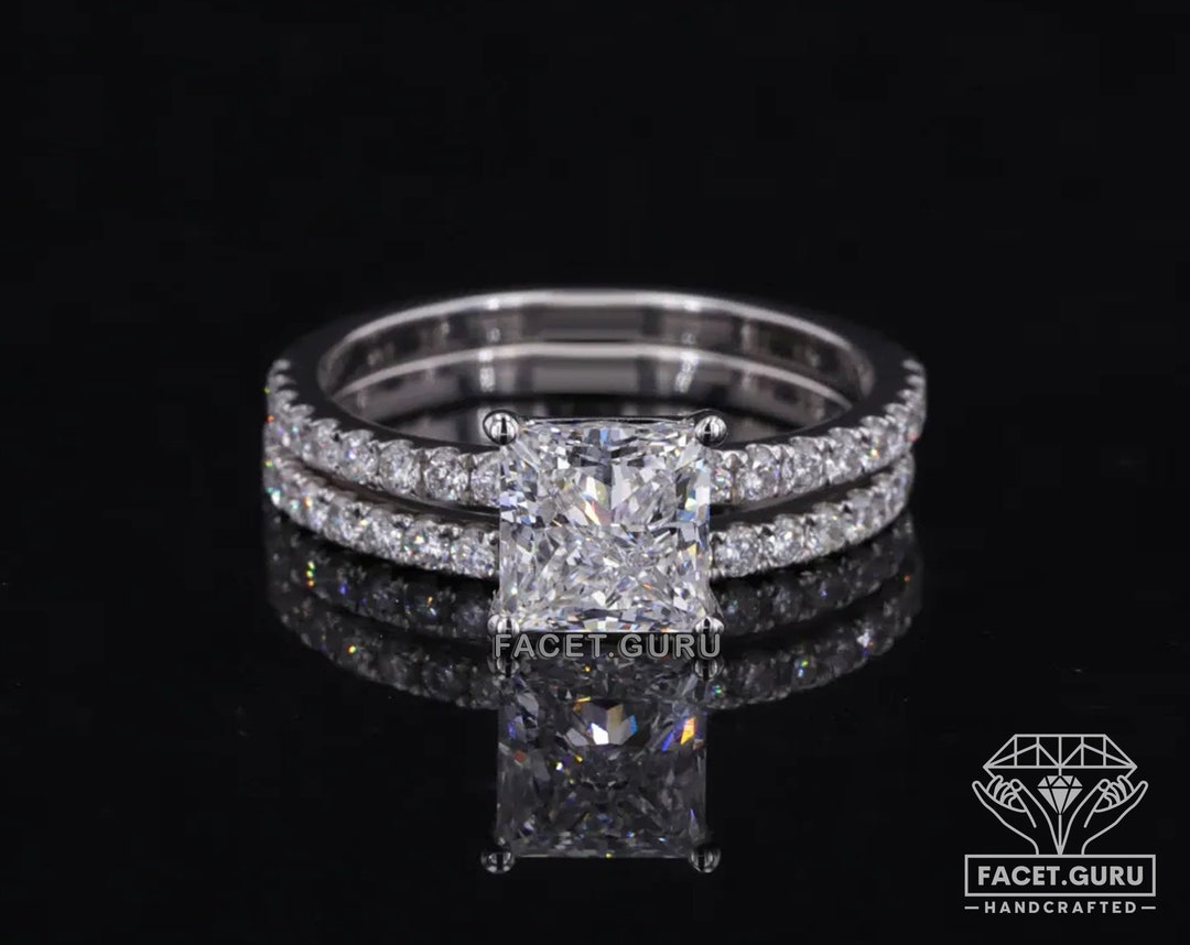 Bridal Set, Basket Set 4 Prong Solitaire Ring With 1/2 Eternity ...