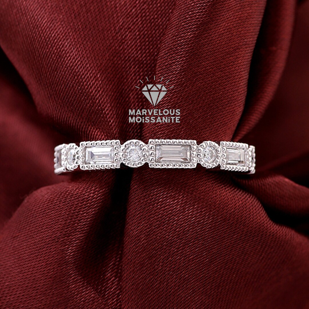 Milgrain Set Designer Anniversary Band, Alternating Baguette With Round ...