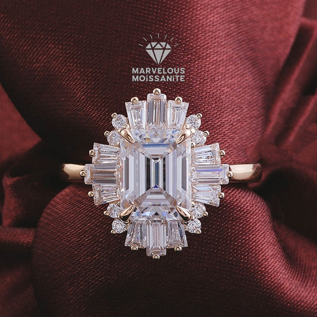 Multi Stone Cluster Set Designer Wedding Ring, Art Deco 1.5 / 2 / 3 ...