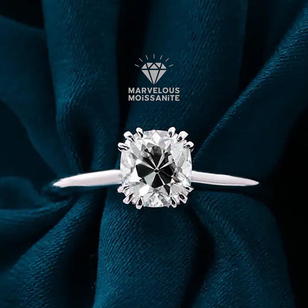 Triple Claw Prong Solitaire Wedding Ring, 1/ 1.5/ 2 Carat Old Mine ...