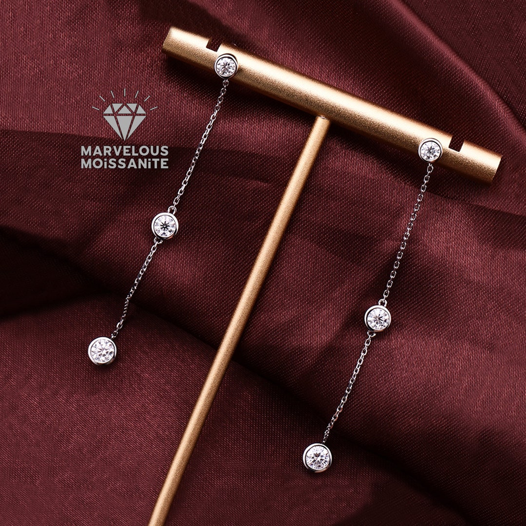 Full Bezel Set Chain Earrings for Wedding Gift, Drop Earrings, Pretty ...