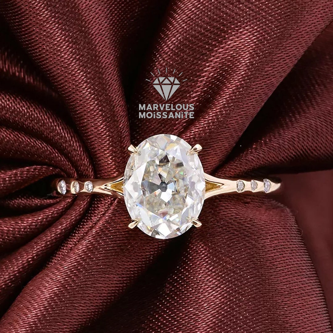 Split Shank Flush Set Designer Ring, Fiery 2/ 3/ 4 Carat Old Mine Oval ...