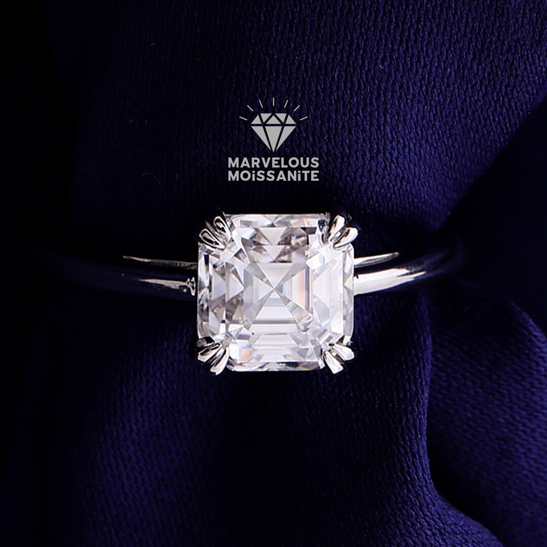 Solitaire Double Claw Prong Ring, Classic 1.80/ 3/ 4 Carat Asscher Cut ...