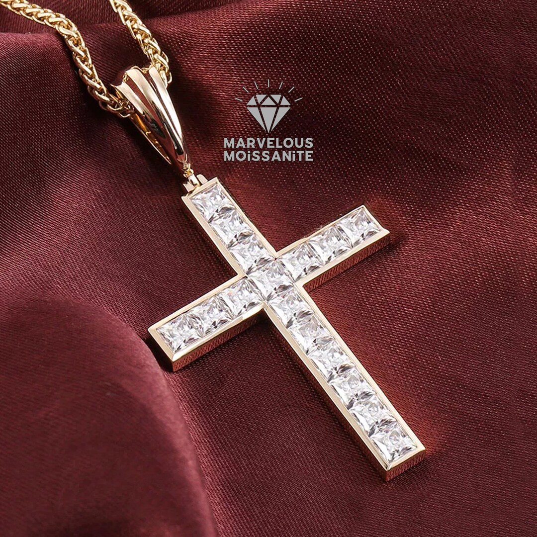 Art Deco Channel Set Cross Designer Wedding Pendant Pretty - Etsy