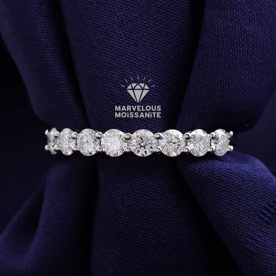 Eight Stone Band, Dainty Stackable Band, Colorless Round Brilliant Cut ...