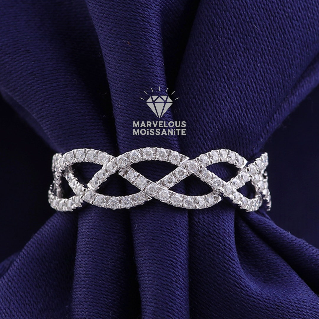 Crossover Designer Wedding Band, Art Deco Round Brilliant Cut ...