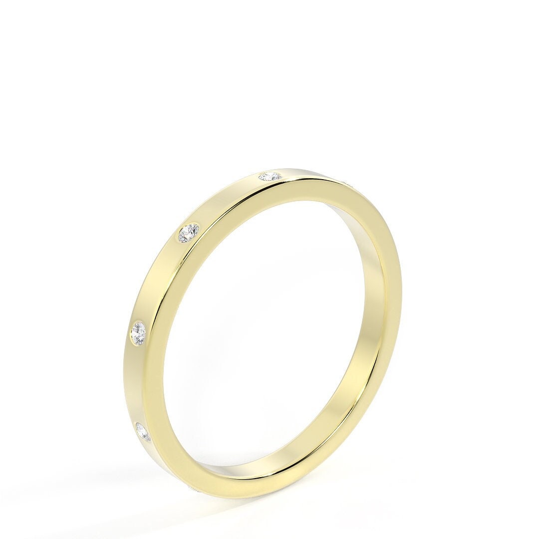 Burnish Diamond Stackable Ring,solid Gold Ring,diamond Wedding Band,14k ...