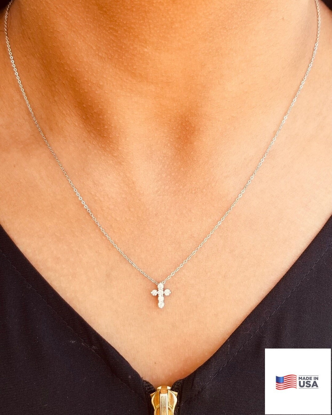 Diamond Cross Necklace Tiny Diamond Cross Gold Crosstiny - Etsy