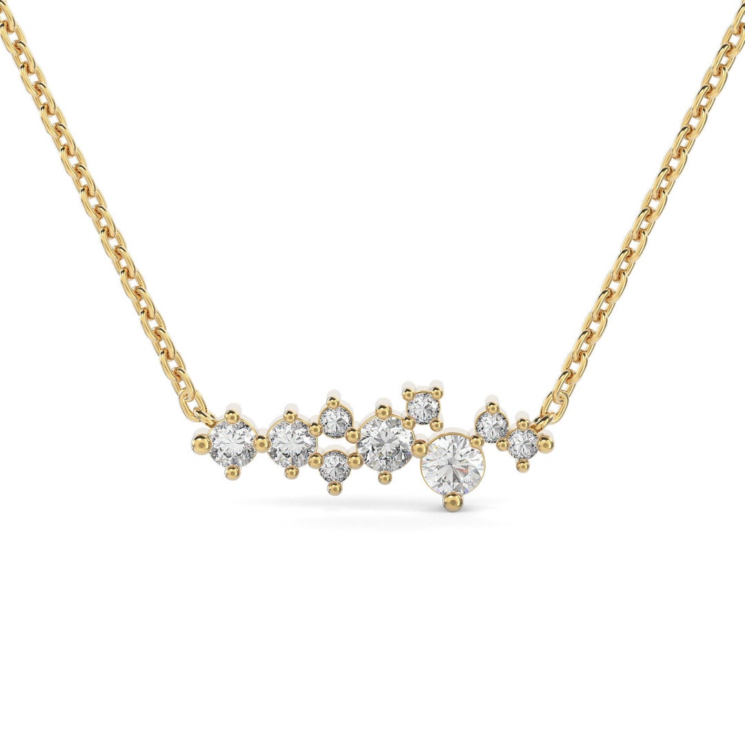 Cluster Necklace, Diamond Cluster Necklace, Diamond Necklace, 14k Gold ...
