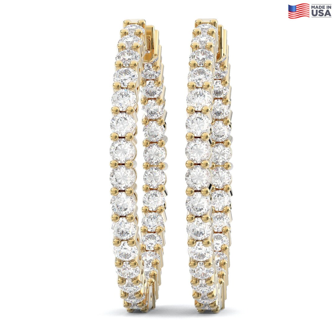 2ct Diamond Hoop Earrings, 14k Gold Inside Out Hoops (1 Inch) - Etsy