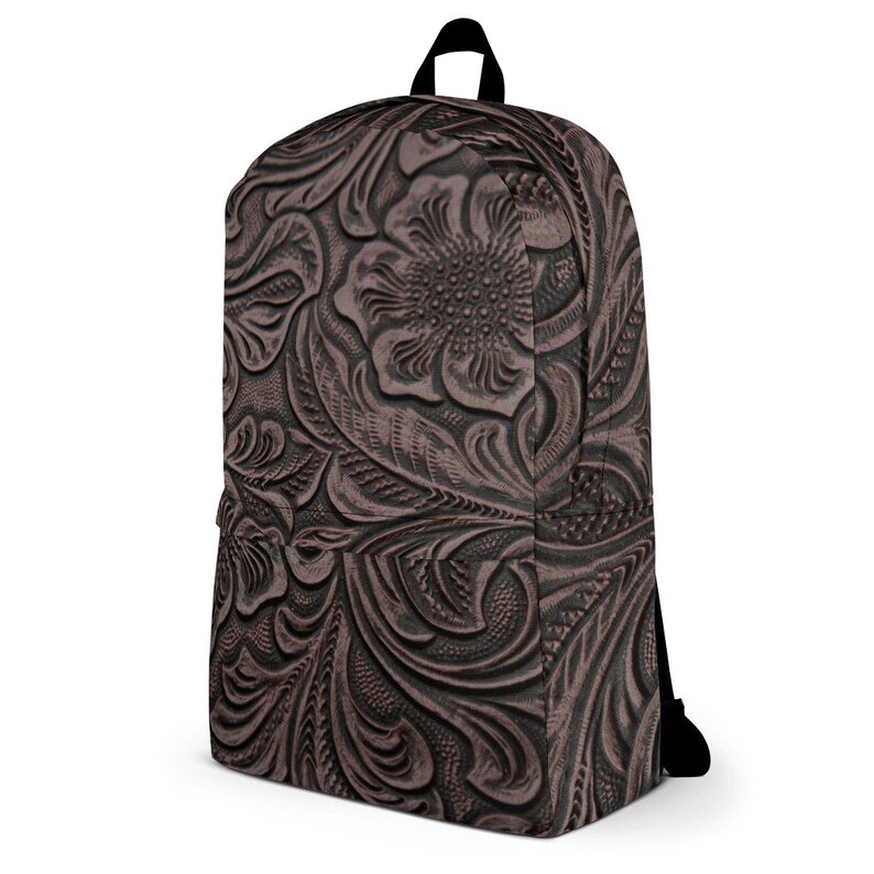 Tooled Leather Look Backpack With Exterior Zip - Etsy