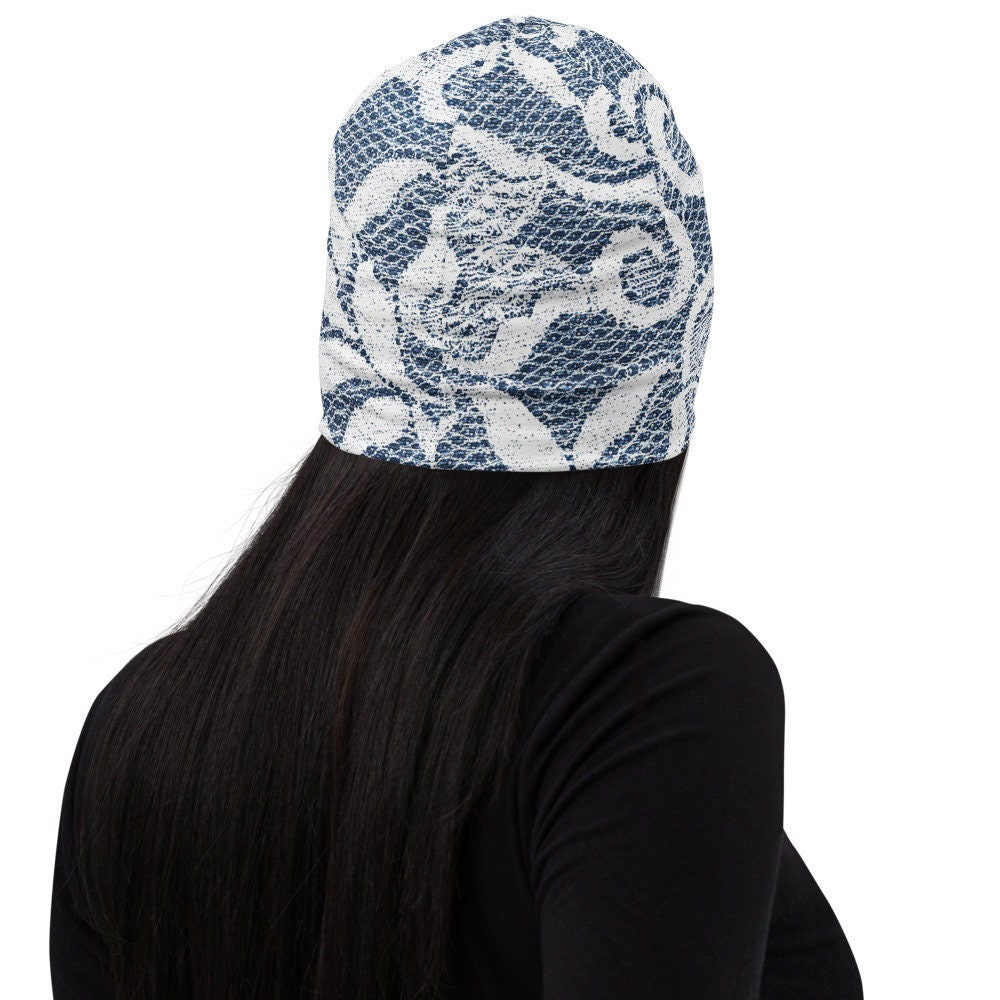 Lace Over Denim All-over Print Beanie - Etsy