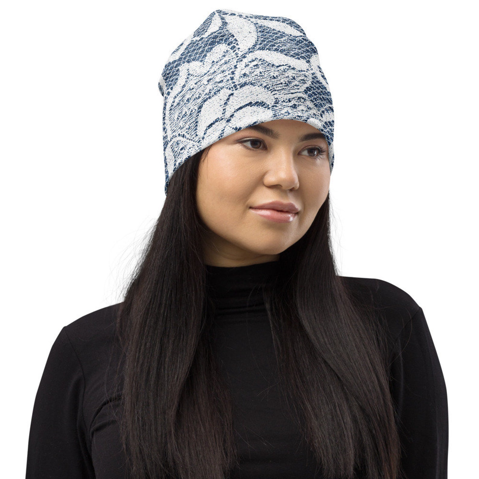Lace Over Denim All-over Print Beanie - Etsy