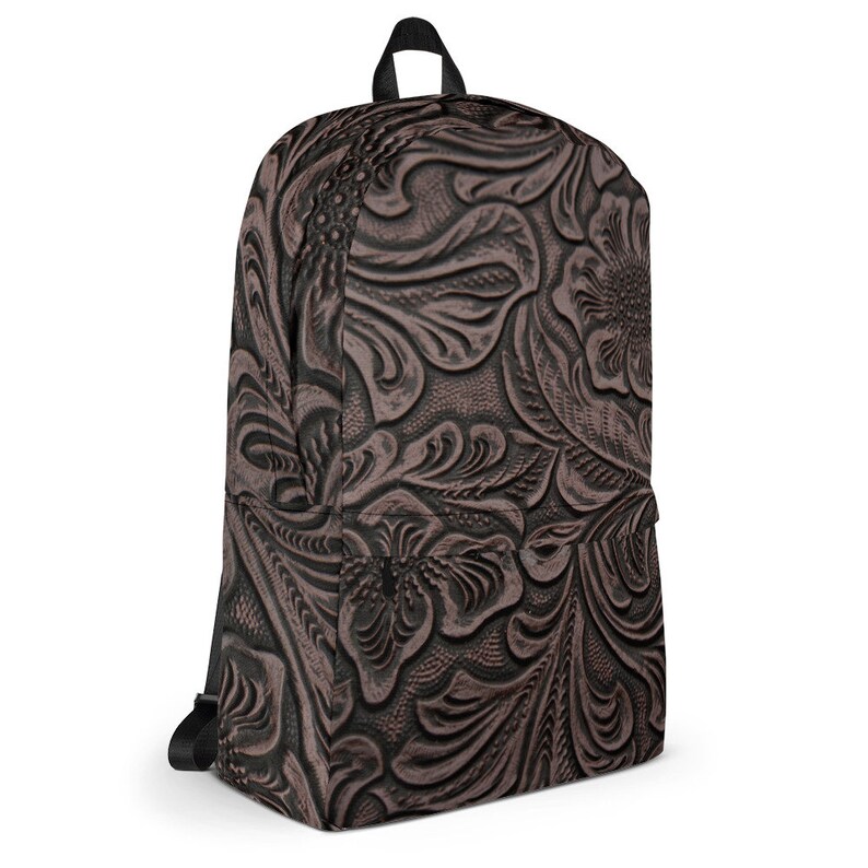 Tooled Leather Look Backpack With Exterior Zip - Etsy