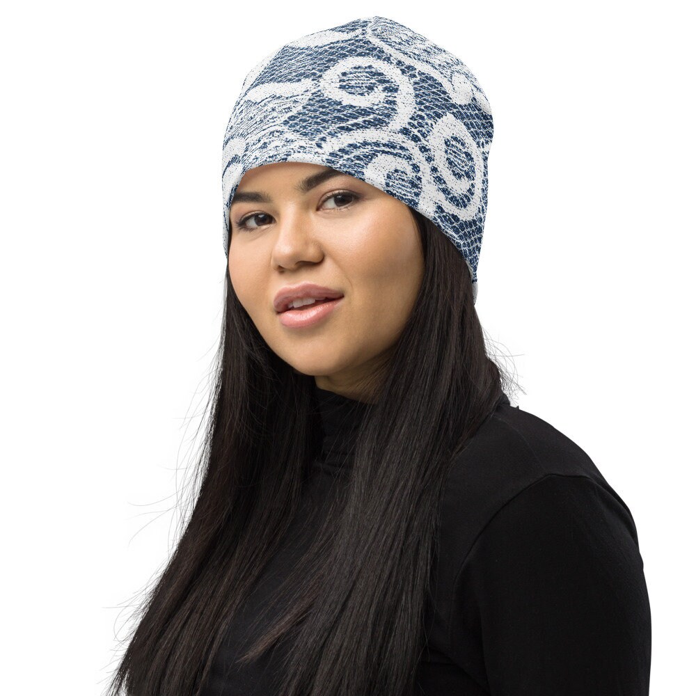 Lace Over Denim All-over Print Beanie - Etsy