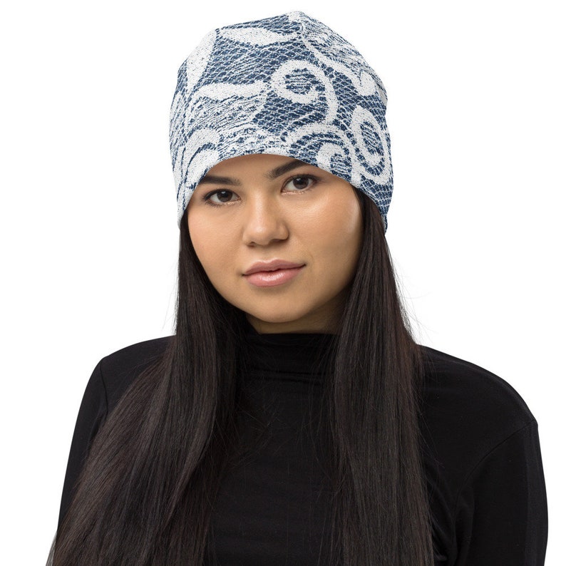 Lace Over Denim All-over Print Beanie - Etsy