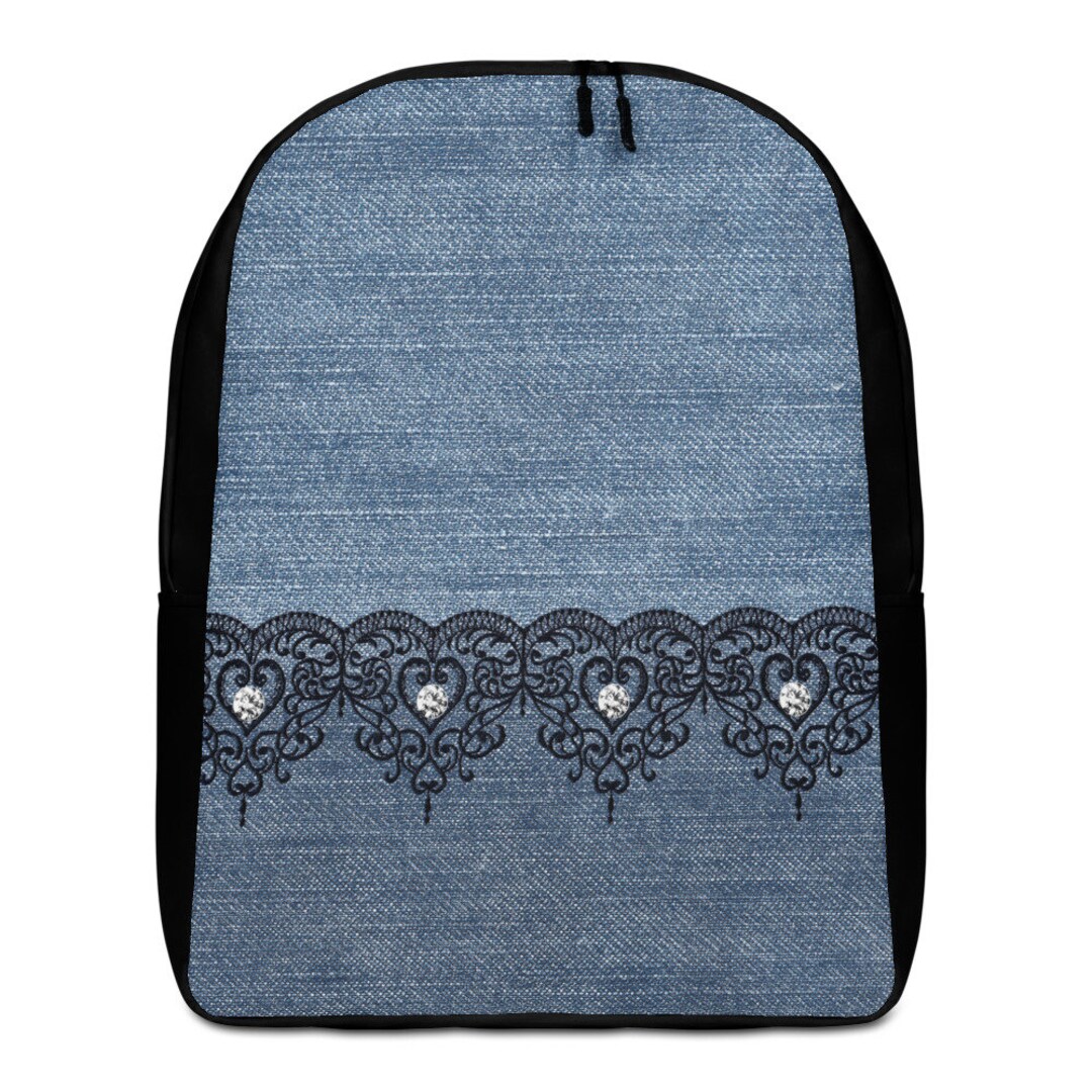 Denim Lace and Diamonds Minimalist Backpack - Etsy