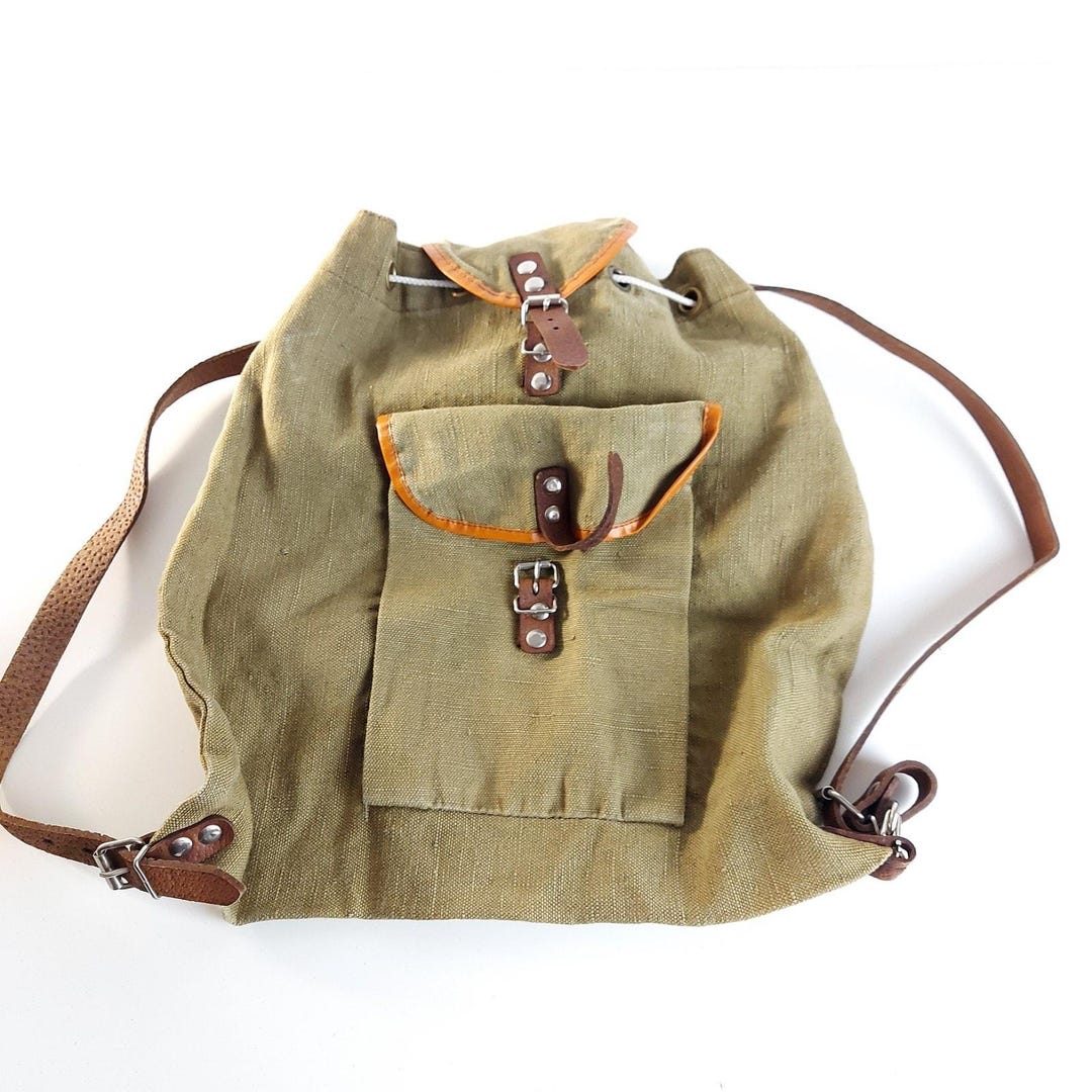 Vintage Military Style Canvas Backpack With Leather Straps for Hiking ...