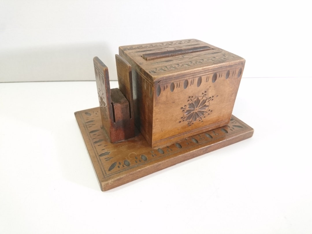 Vintage Antique Wooden Cigarette Divider Box MCM Handcarved Folk Art ...
