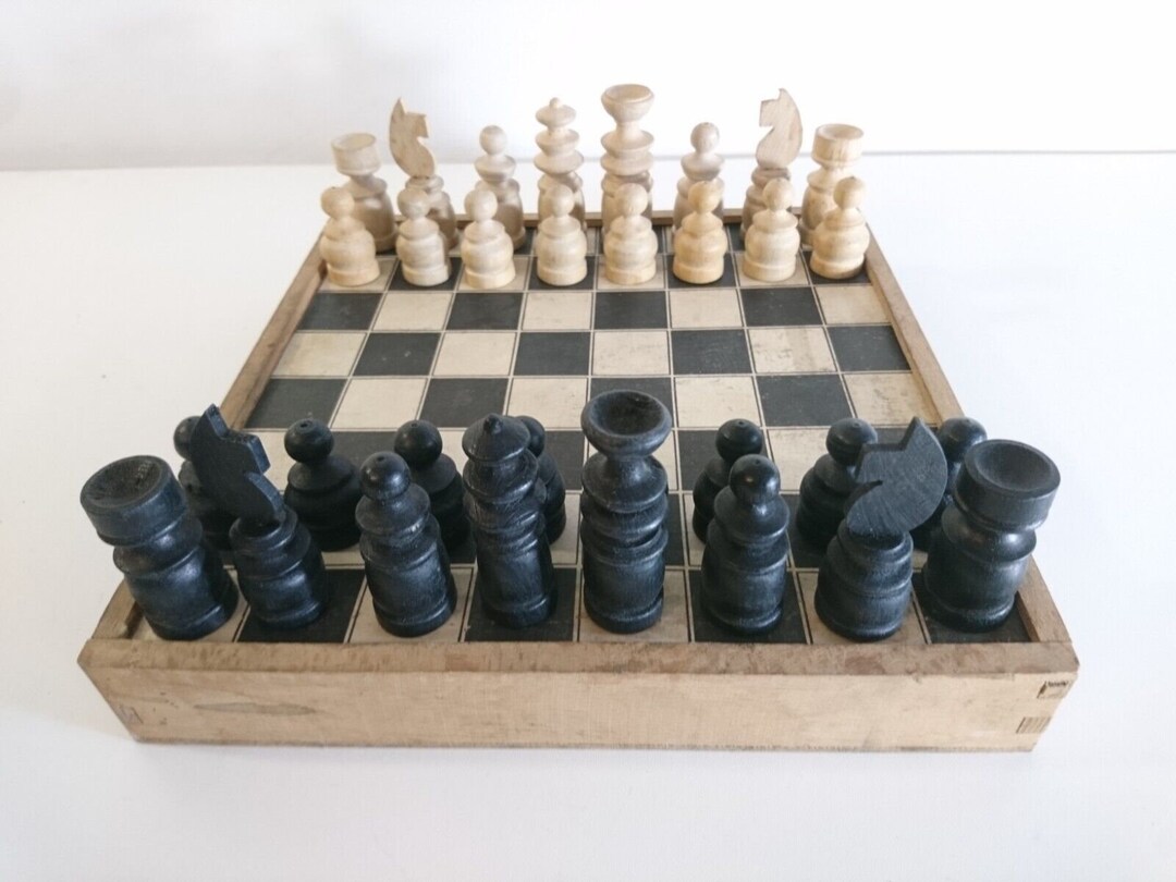 Vintage Wood Chess Set With Board Box 1950s Hungary - Etsy