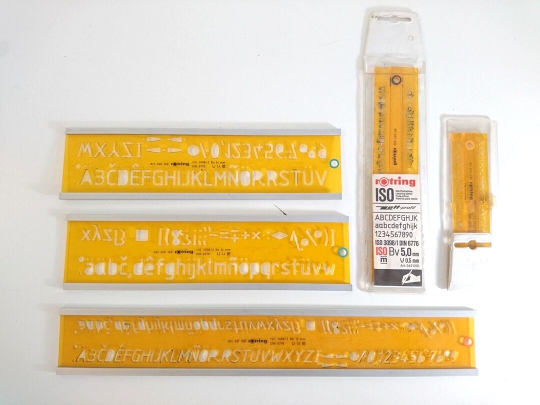 Vintage Plastic Letter Stencils Templates LOT - Rotring Germany 1980s ...