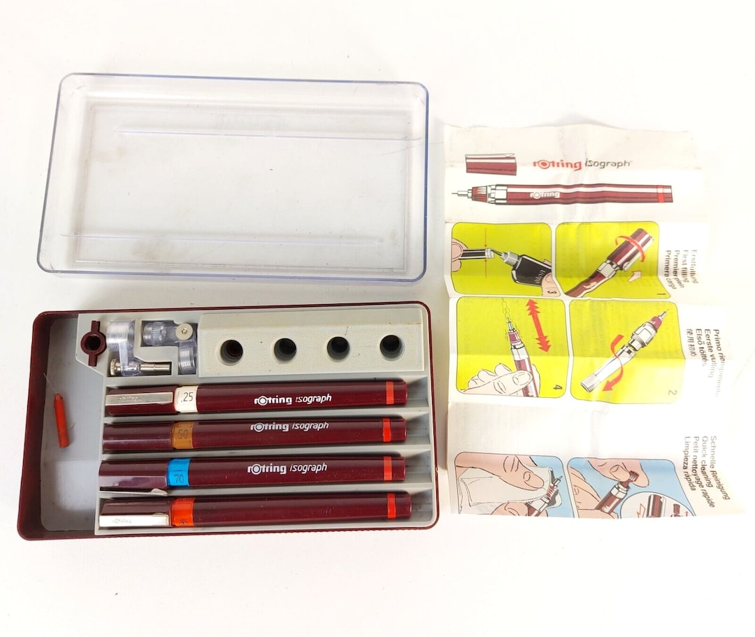 Vintage Technical Drawing Pen Set Rotring Isograph Made in Germany ...