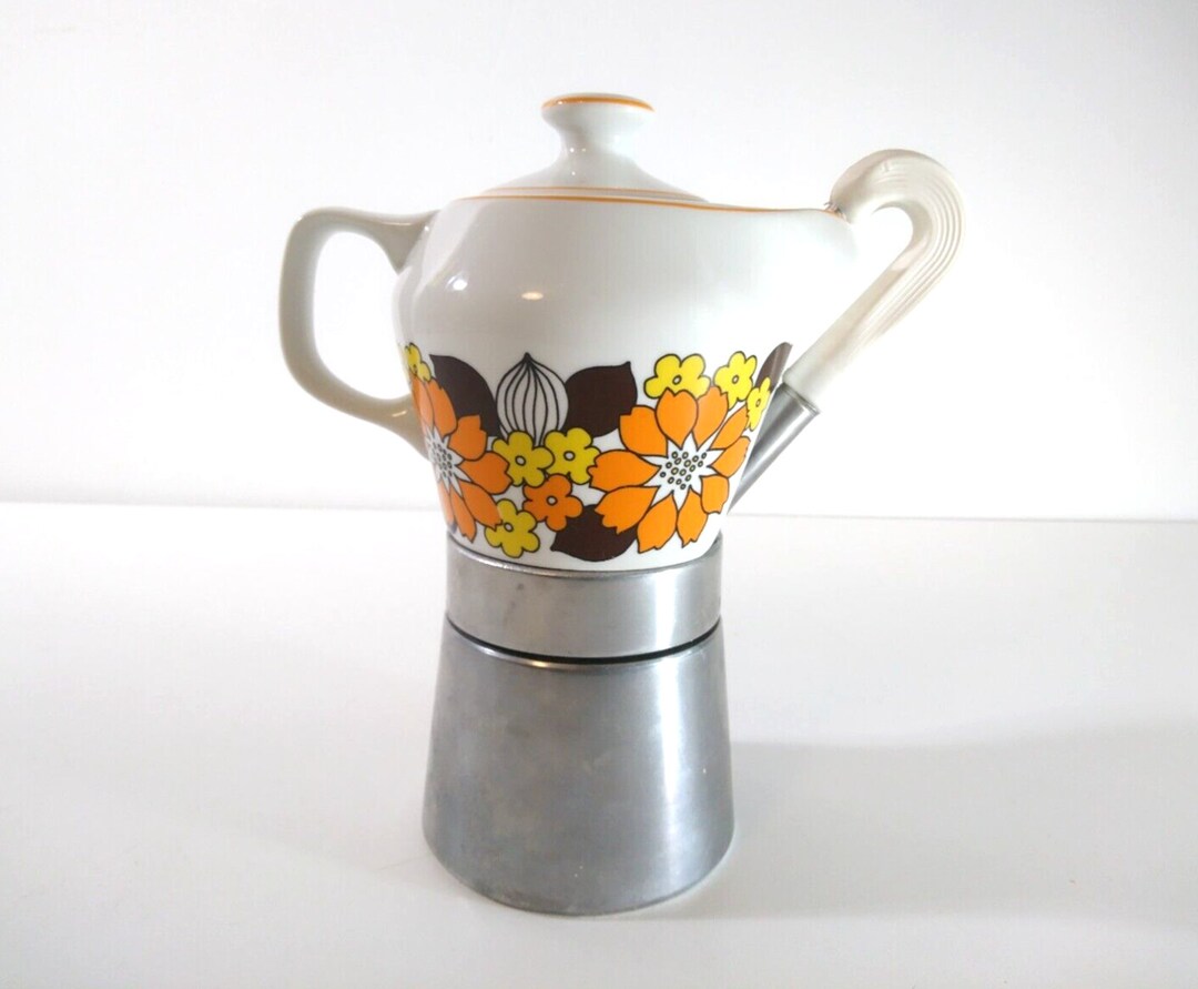 Vintage Stovetop Espresso Coffee Maker Moka Pot With Porcelain Jug ...