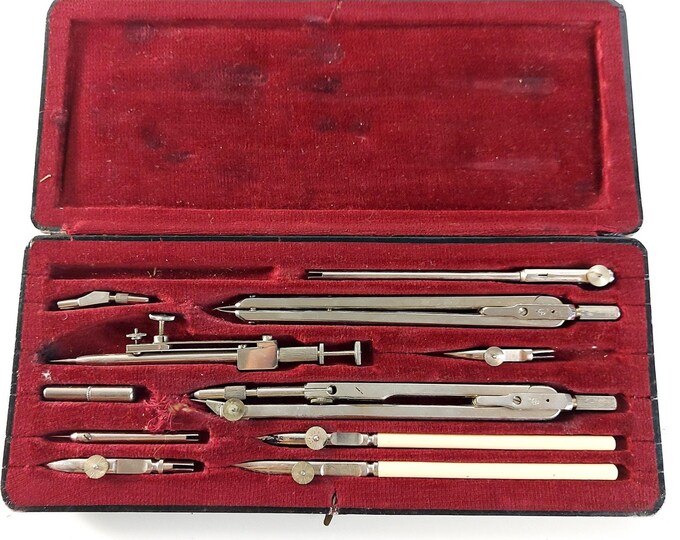 Antique Technical Drafting Compass Tool Set, Prazision VI.P, Fiedler ...
