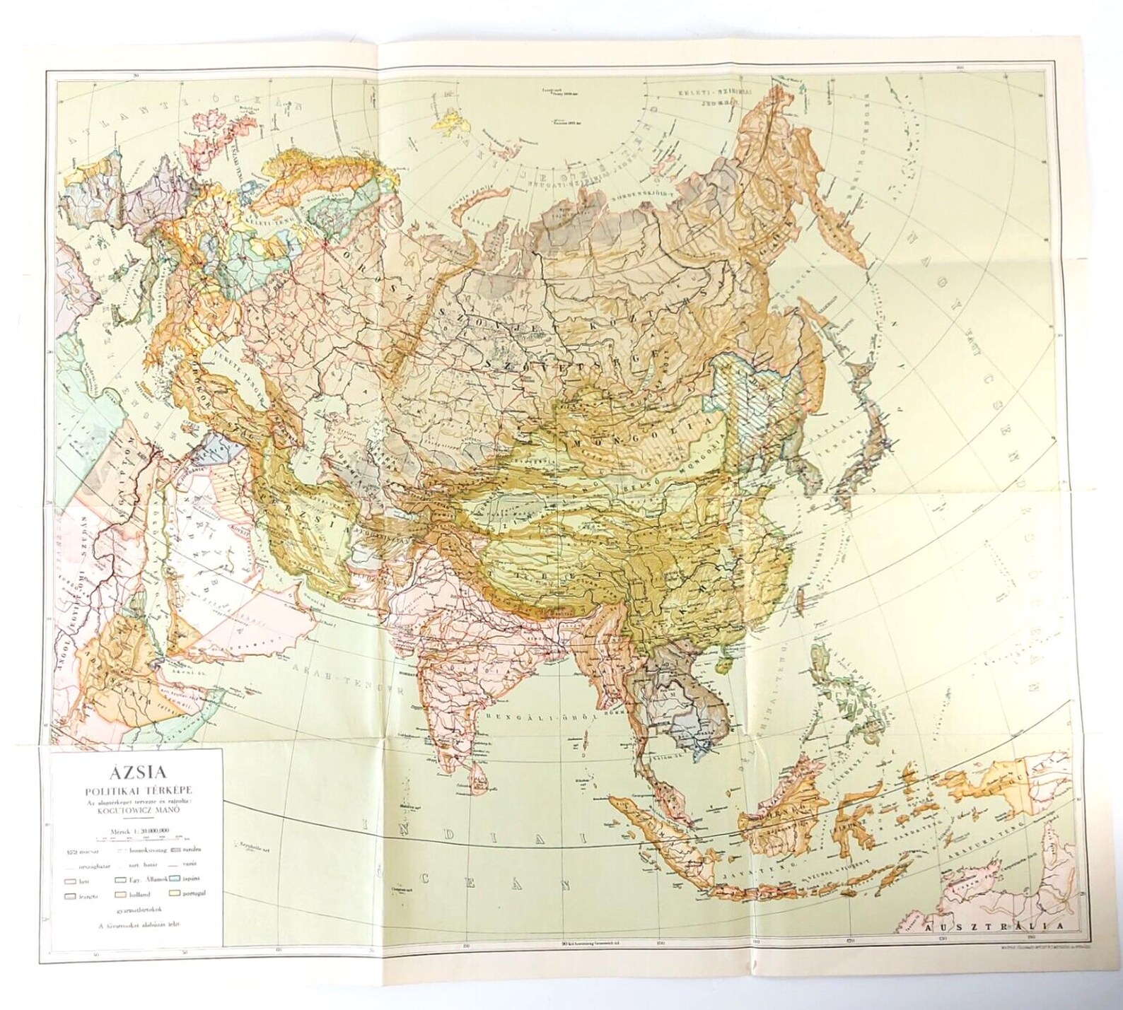 Old Vintage Asia Political Map 1930s Hungarian - Etsy