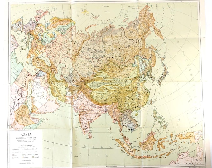 Old Vintage Asia Political Map 1930s Hungarian - Etsy