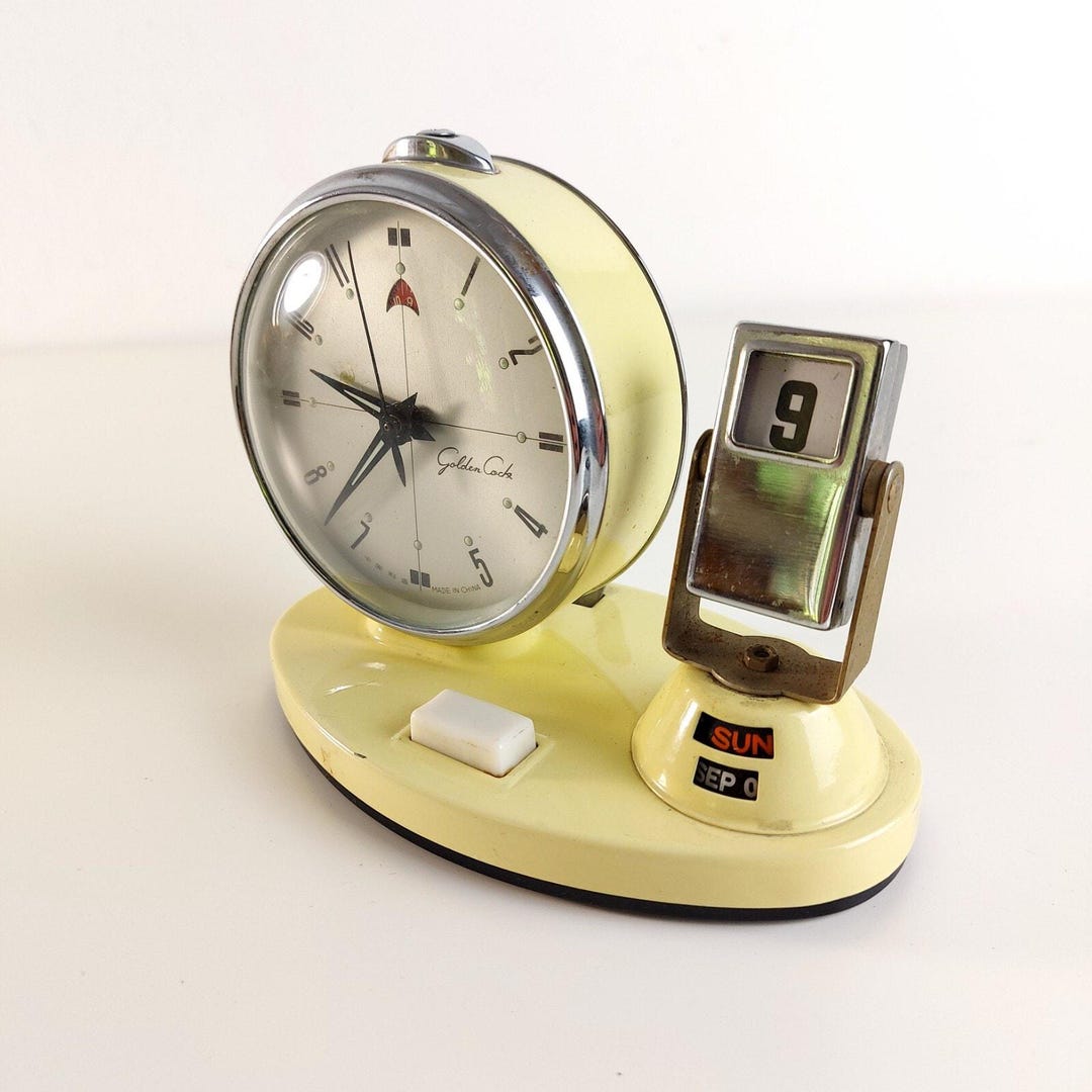 Vintage Space Age Alarm Clock With Perpetual Calendar - Golden Clock ...