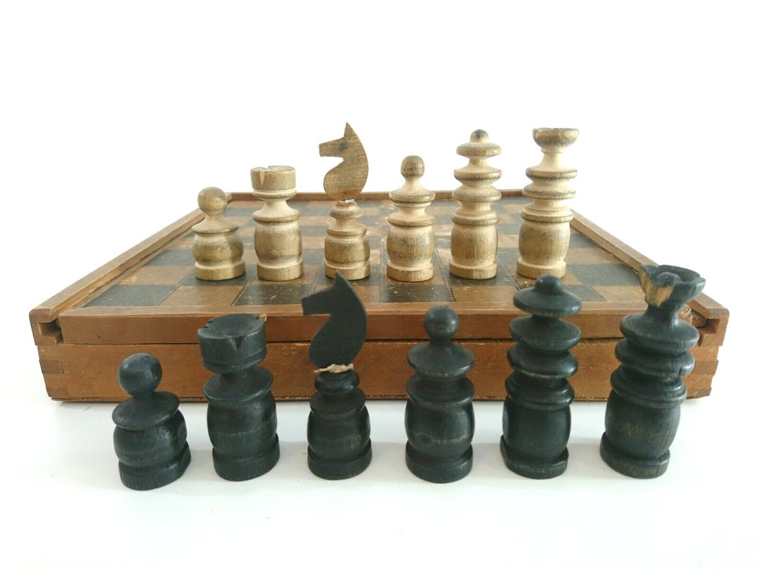 Vintage Chess Set With Wood Box Board 1950s Hungary - Etsy