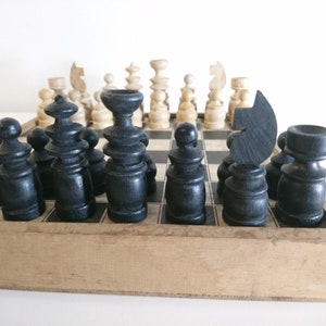 Vintage Wood Chess Set With Board Box 1950s Hungary - Etsy