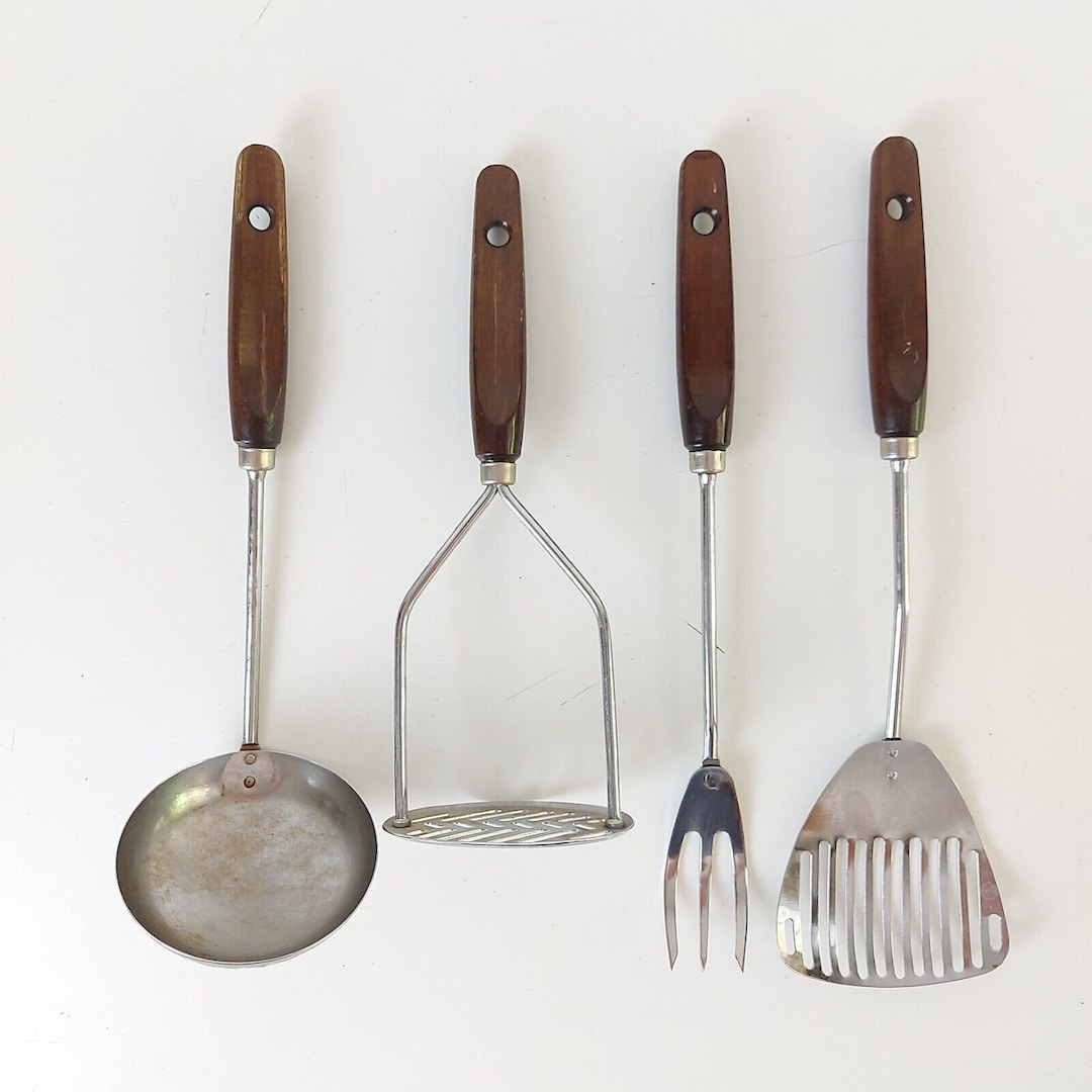 Vintage Retro Kitchen Utensils With Wooden Handle - Etsy