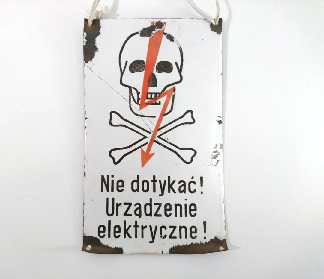 Vintage Warning Sign Board With Skull Enameled Metal Electricitiy ...