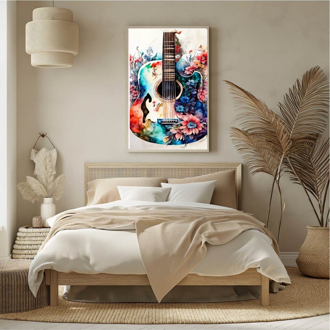 Handcrafted Flower Guitar Wall Art,colorful Musical Decor,unique Home ...