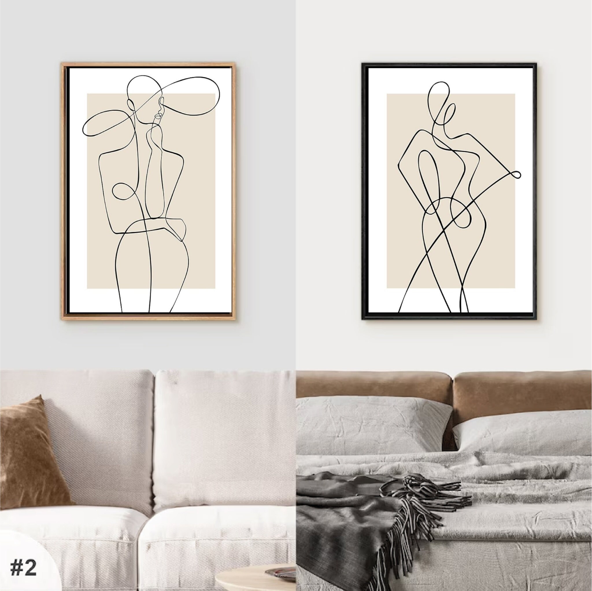 Abstract Female Body Line Beige Wall Art, Boho Minimalist Print Files ...